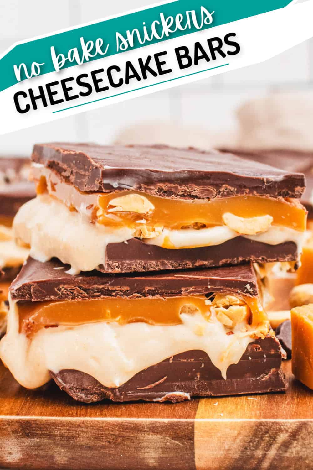 Snickers Cheesecake Bars (No-Bake, Layered Freezer Bars)